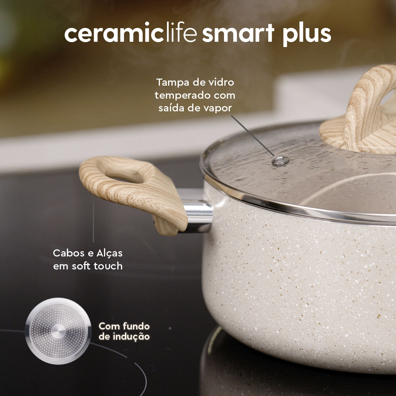 Jogo de Panelas com Indução Brinox Antiaderente Ceramic Life Smart Plus ...
